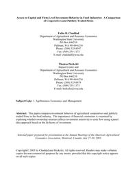ACCESS TO CAPITAL AND FIRM-LEVEL INVESTMENT BEHAVIOR IN FOOD INDUSTRIES ...