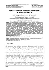 Do tax incentives matter for investment? A literature review