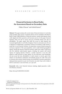 Financial Inclusion in Rural India: An Assessment Based on Secondary Data