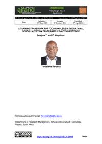 A Training Framework for Food Handlers in the National School Nutrition ...