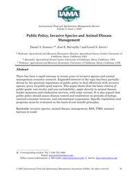 Public Policy, Invasive Species and Animal Disease Management